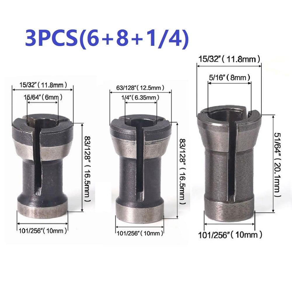 3Pcs/Set 6/ 6.35/ 8Mm Shank Router Bit Extension Collet Chuck Rod Trim ...