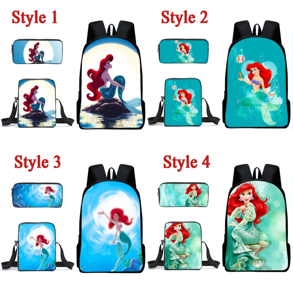3Pcs/Set Ariel Princess Backpack Funny Laptop Backpack for Middle ...