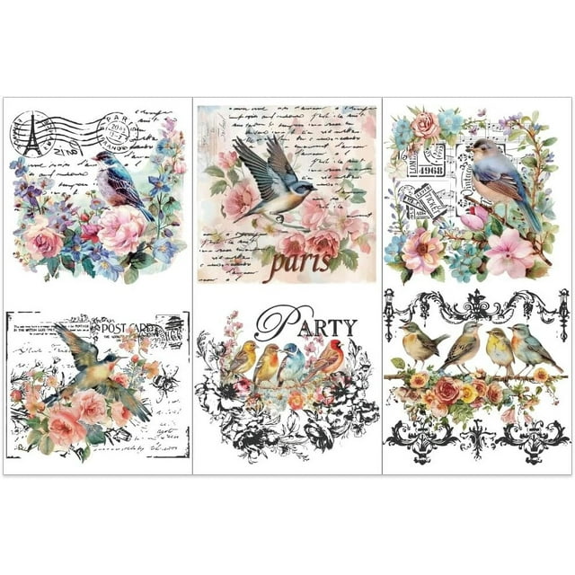 3Pcs/Set Bird Rub on Transfers for Furniture and Crafts 6x12 Inch ...