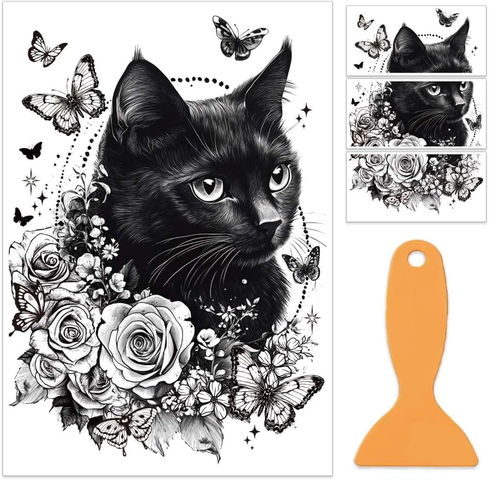 3Pcs/Set Black Cat Rub on Transfers for Furniture and Crafts 12x6 Inch ...