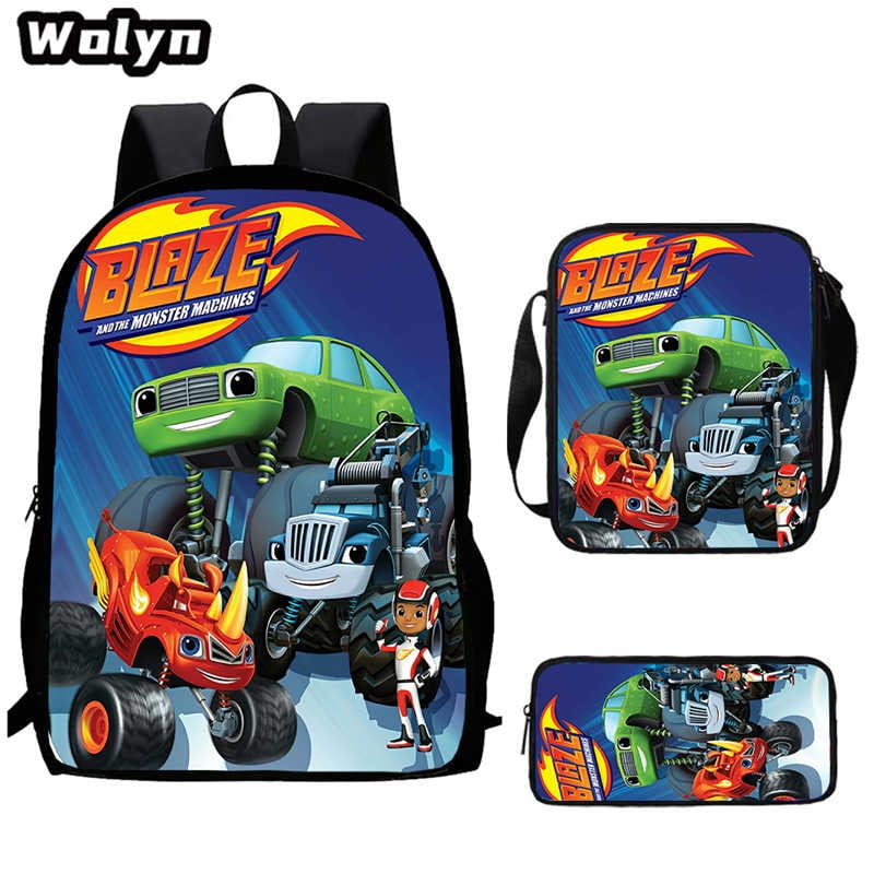 3Pcs Set Blaze and the Monster Machines Backpack with Shoulder Bags ,Pencil Case ,Cartoon Bags ...