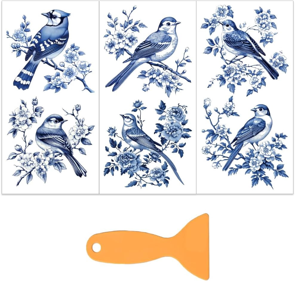3Pcs/Set Blue Bird Rub on Transfers for Furniture and Crafts 6x12 Inch ...