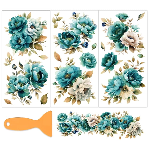 3Pcs/Set Blue Green Flower Rub on Transfers for Furniture and Craft ...