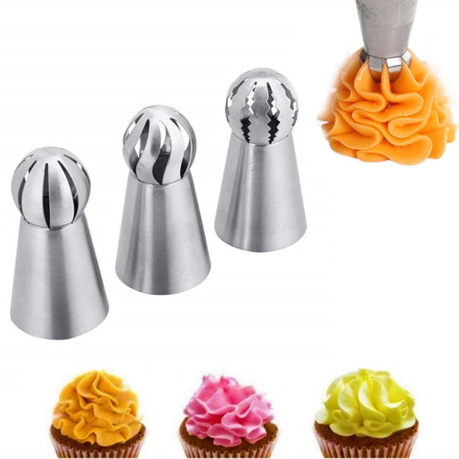 3Pcs/Set Cake Icing Nozzles, Stainless Steel Ball Icing Piping Tips ...