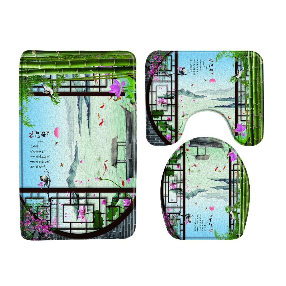 3Pcs Set Chinese Landscape Flowers Bird Natural Scenery Bathroom Bath ...
