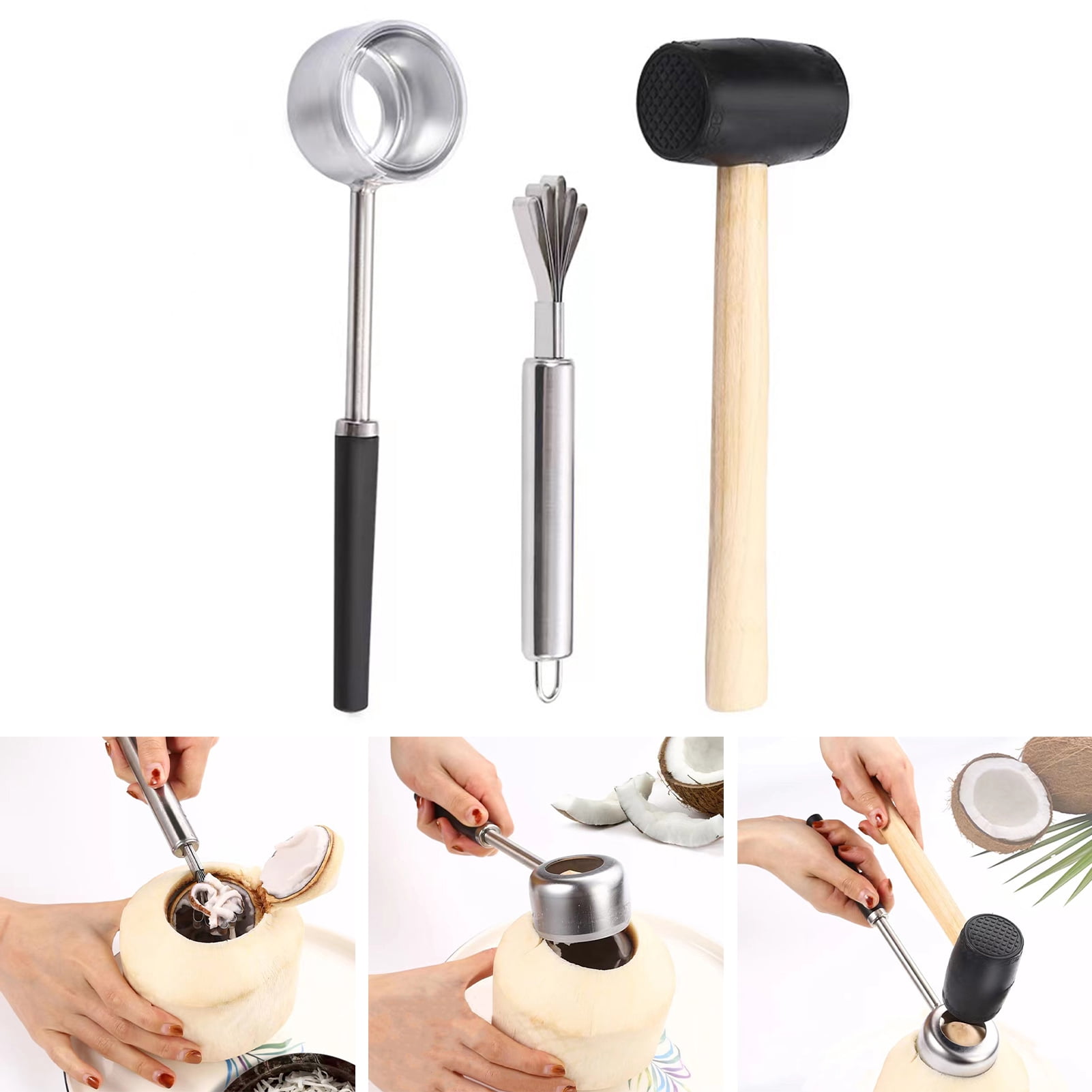3Pcs/Set Coconut Opener Tools Food Grade Stainless Steel Coconut ...