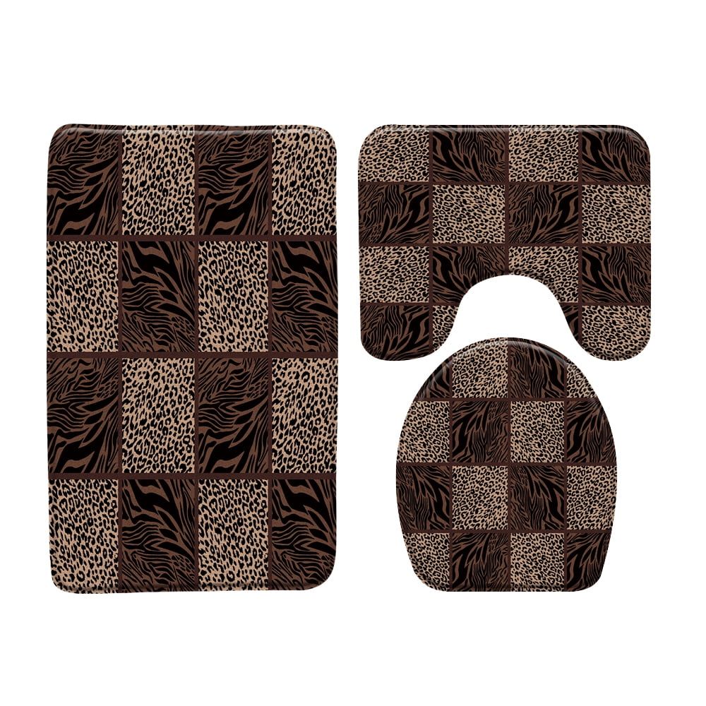 3Pcs Set Ethnic Style Stripe Print Bath Mats Fashion Leopard Toilet ...