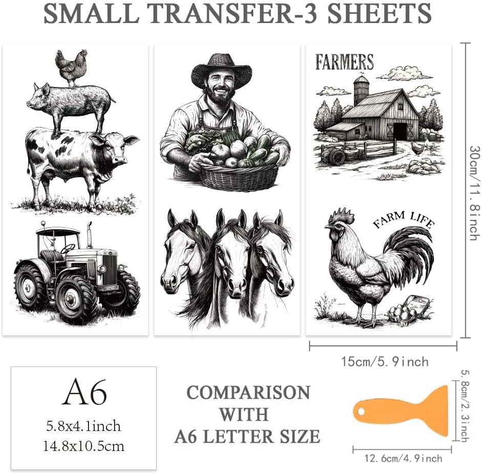 3Pcs/Set Farm Animal Rub on Transfers for Furniture and Crafts 6x12 ...