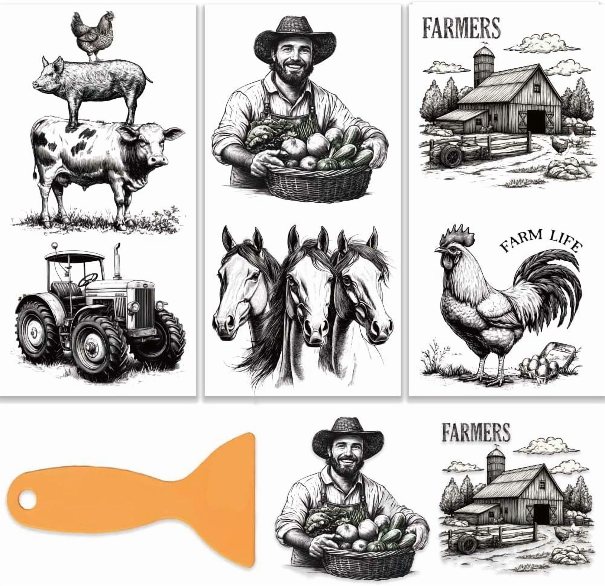 3Pcs/Set Farm Animal Rub on Transfers for Furniture and Crafts 6x12 ...