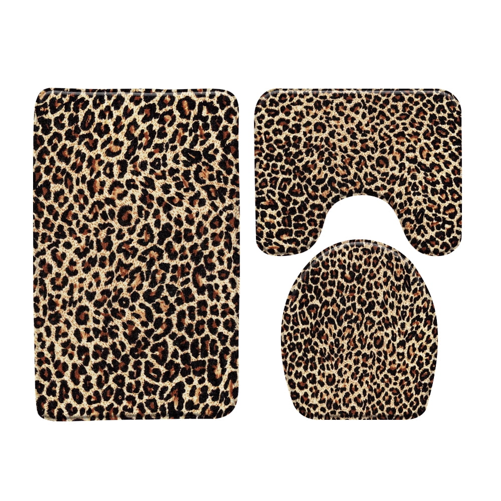 3Pcs Set Girl Pink Bow Doormat Non-Slip Rug Leopard Pattern Soft Carpet ...
