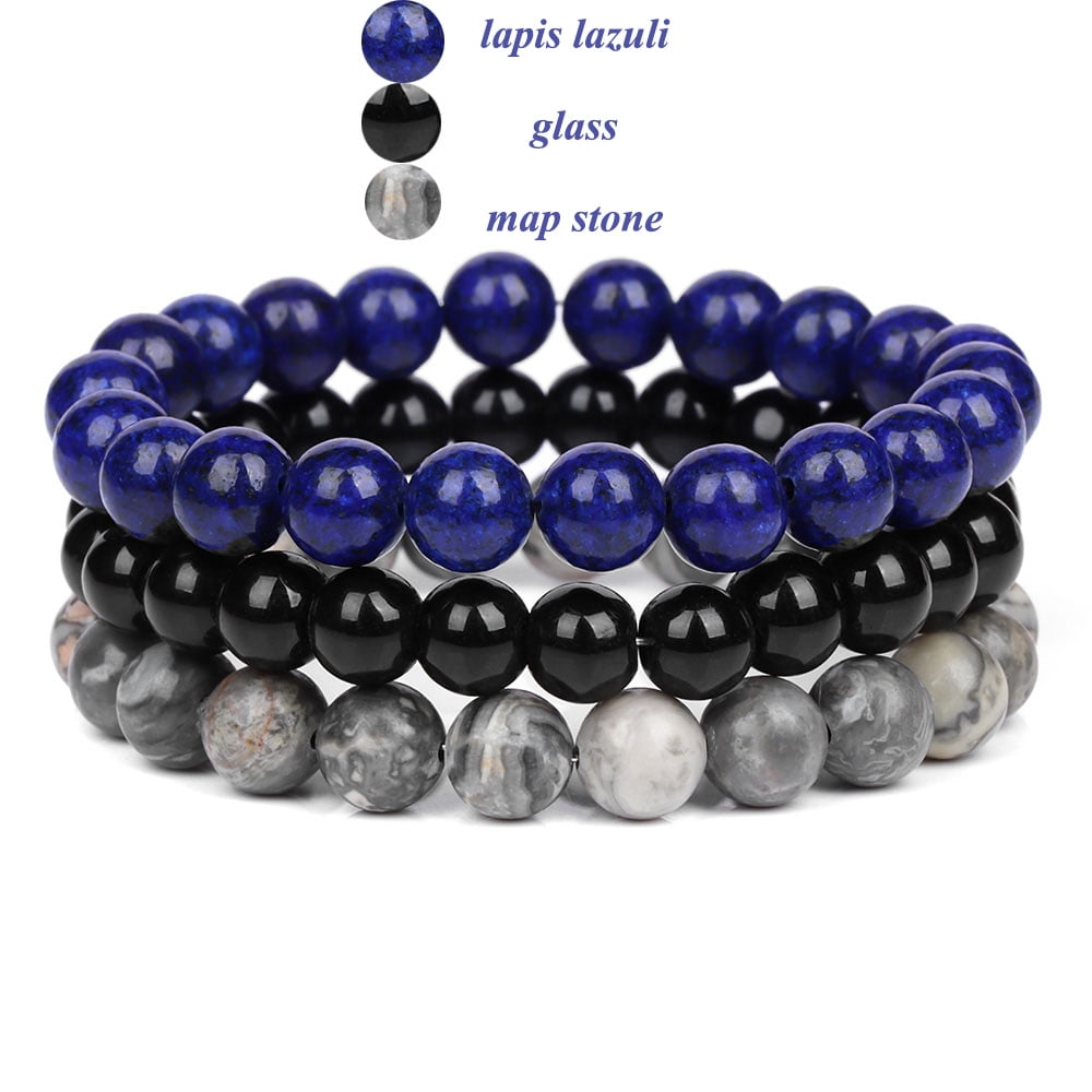 3Pcs/Set Natural Stone Bracelet 8MM Agates Hematite Citrines Jaspers ...
