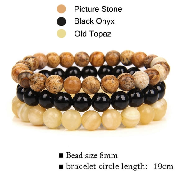 3Pcs/Set Natural Stone Bracelet Rose Quartzs Obsidian Amethysts Tiger ...