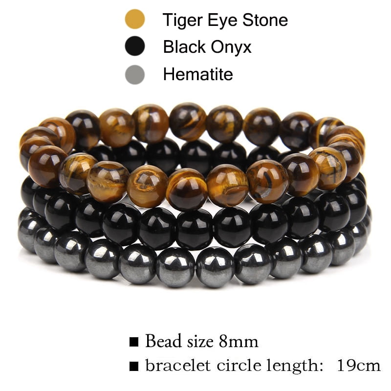 3Pcs/Set Natural Stone Bracelet Rose Quartzs Obsidian Amethysts Tiger ...
