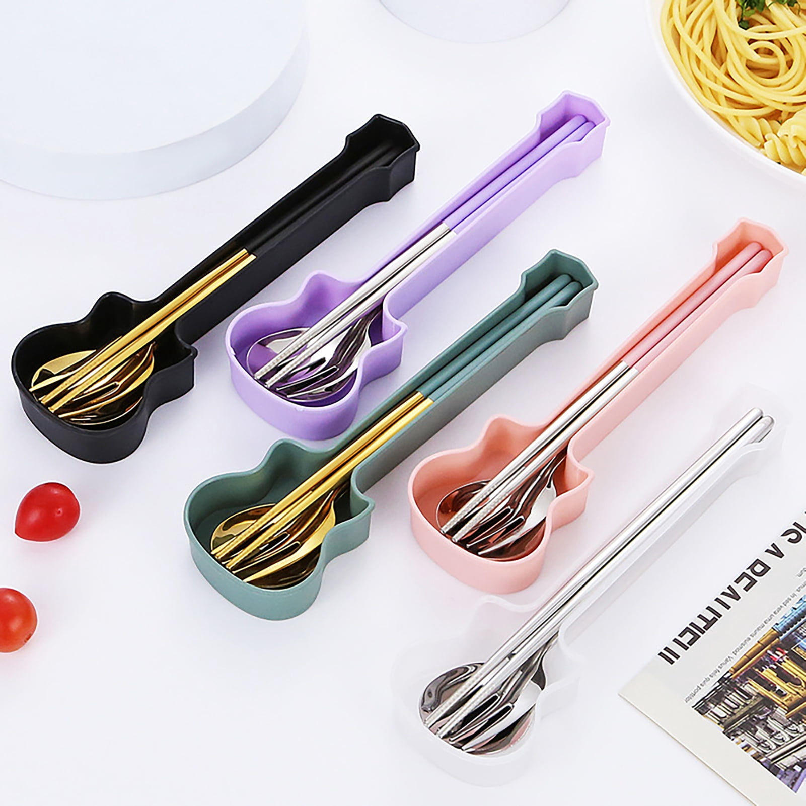 3Pcs/Set Portable Cutlery Set Guitar-shaped Box Food Grade Polished ...