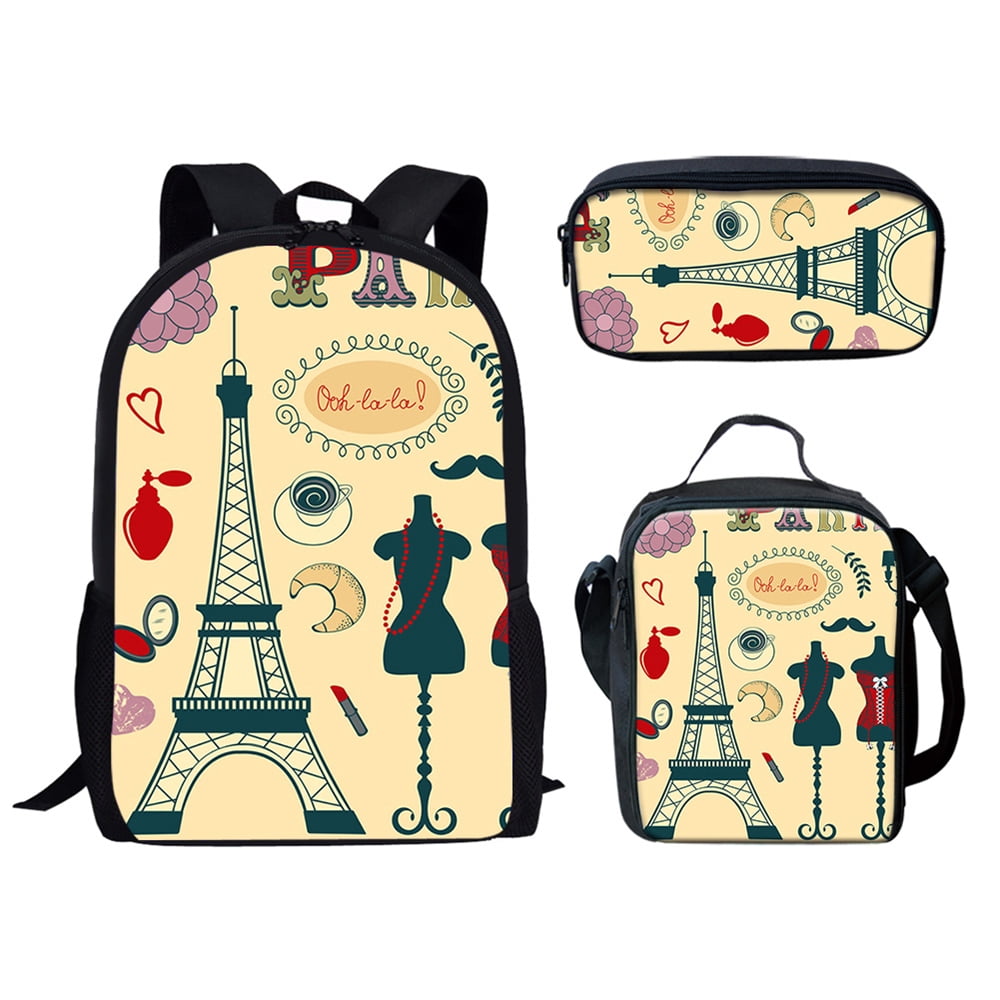 3Pcs/Set Retro Eiffel Tower Poster Pattern Backpack Student Casual Bag ...