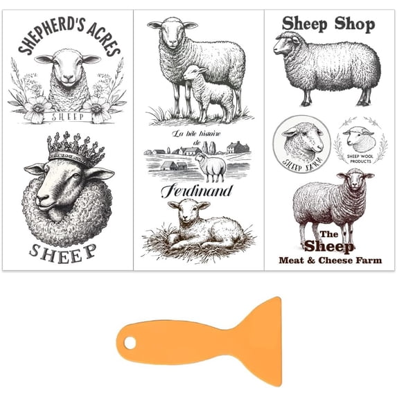 3Pcs/Set Sheep Rub on Transfers for DIY Furniture and Crafts 6x12 Inch ...