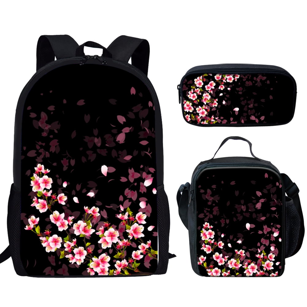 3Pcs/Set Student Bag Japanese Cherry Blossom Print Lightweight Campus ...