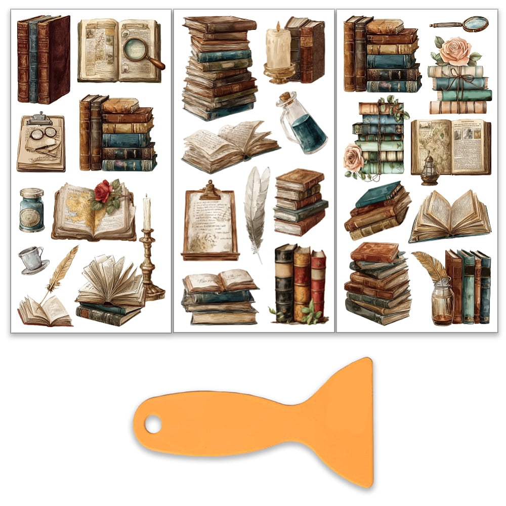 3Pcs/Set Vintage Books Rub on Transfers for Furniture and Craft 6x12 ...
