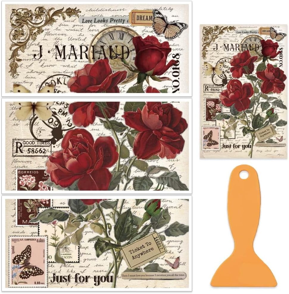 3Pcs/Set Vintage Rose Rub on Transfers for Furniture and Crafts 12x6 ...