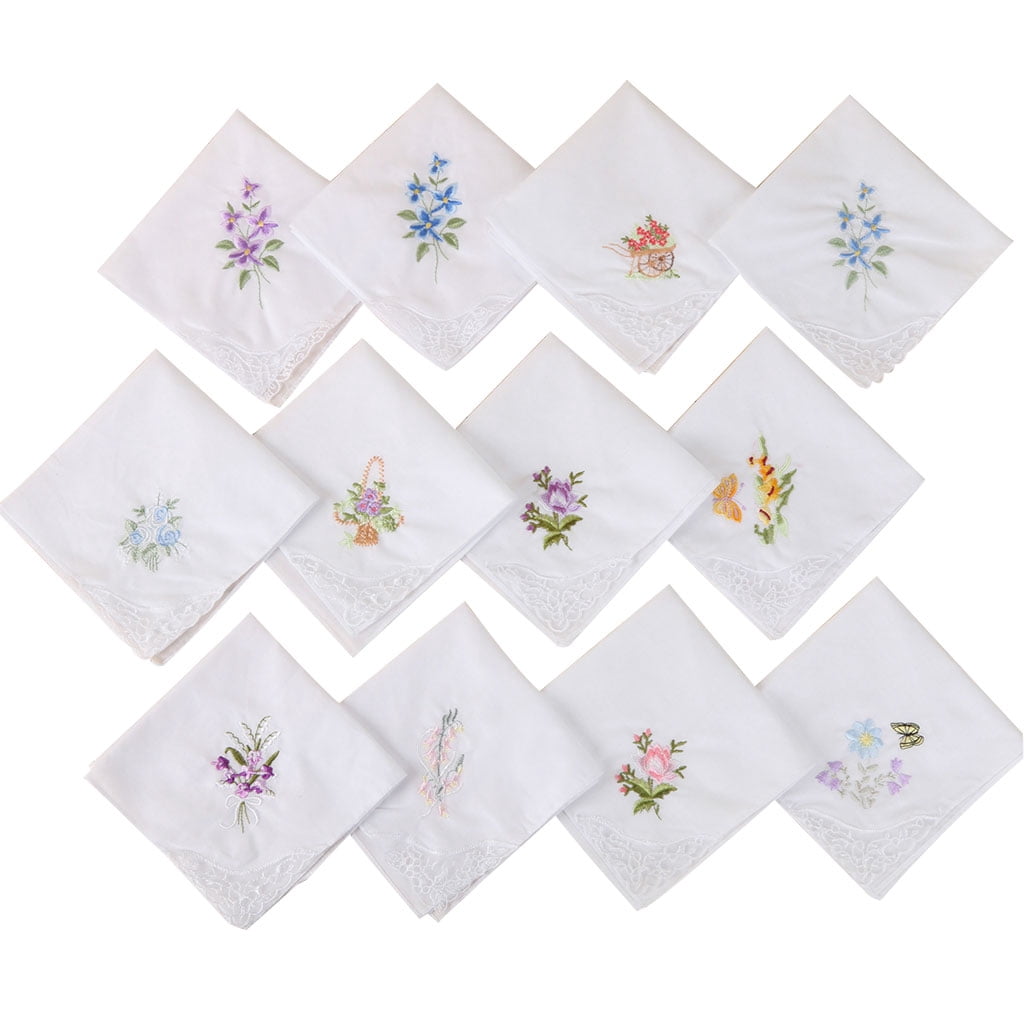 3Pcs/Set Women Basic White Square Handkerchief Floral Embroidered ...