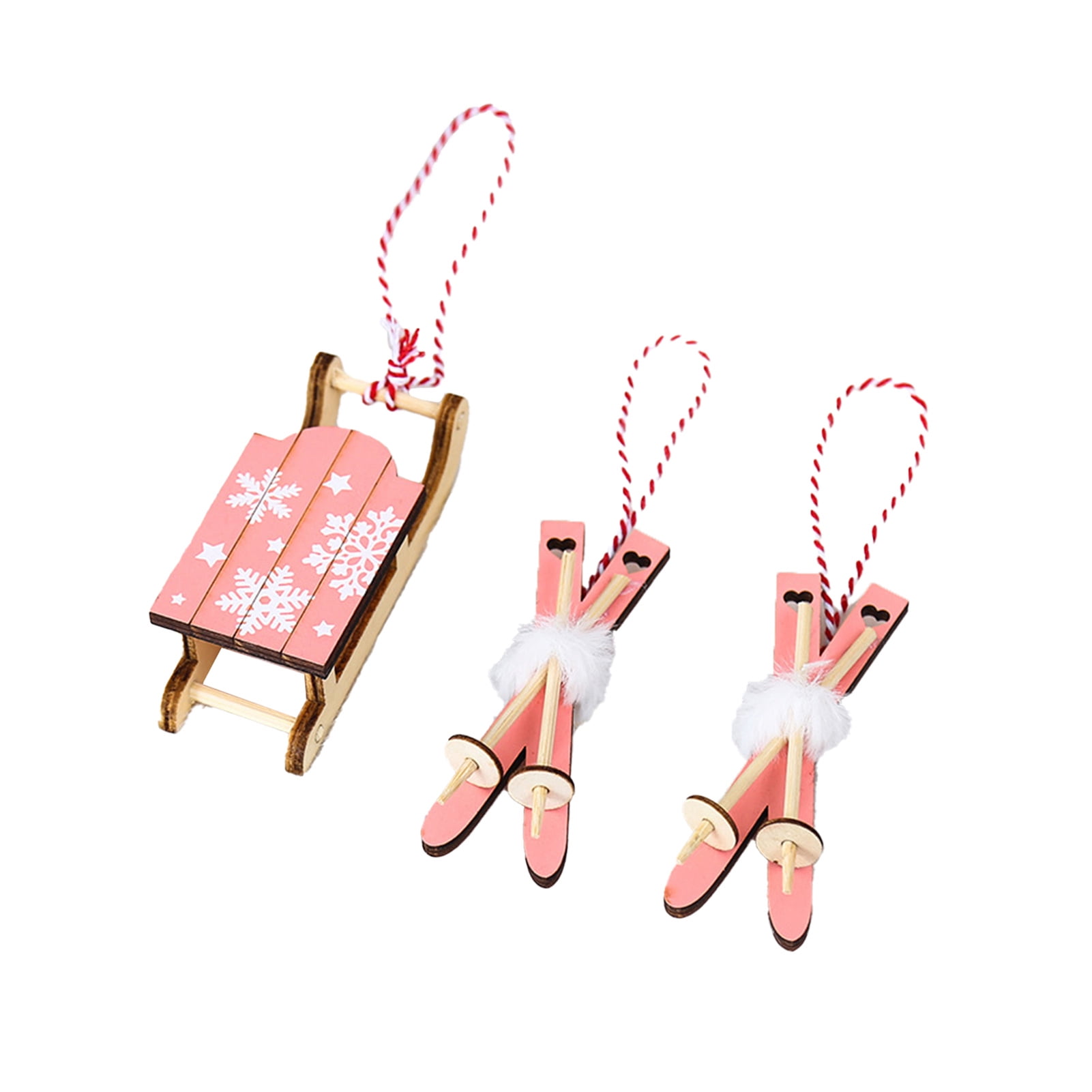 3Pcs/Set Wood Adorable Sleigh Shape Hanging Decor Christmas Style ...