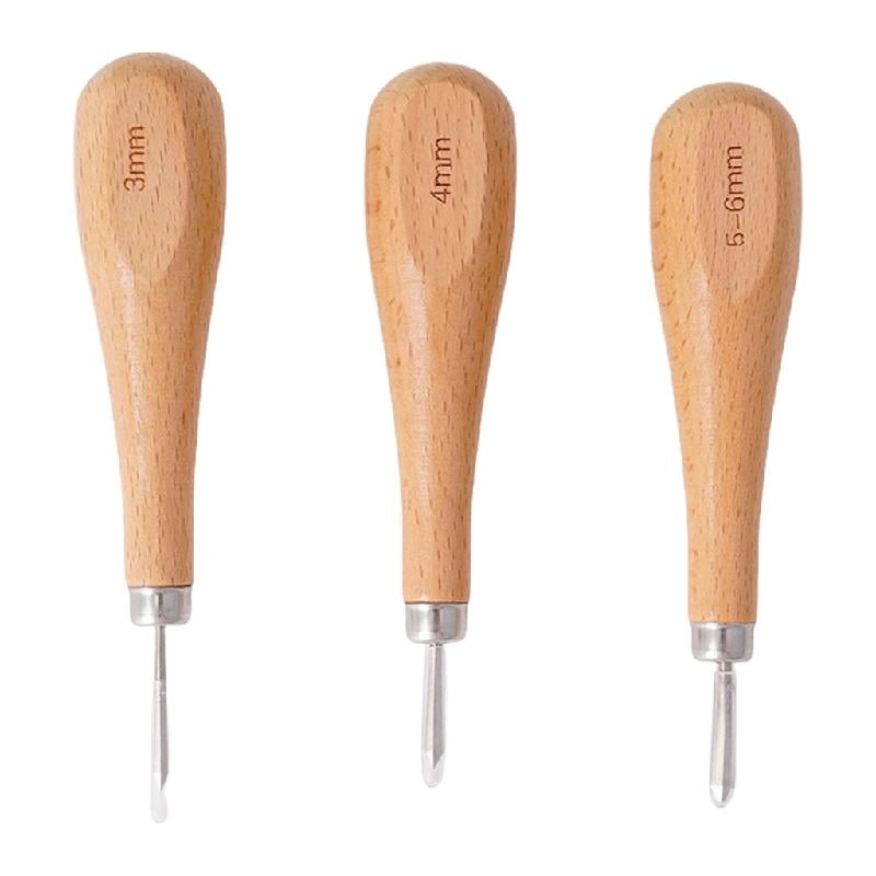 3Pcs Sewing Awl Tool Stitching Tool Sewing Beveler Ergonomic Wood ...