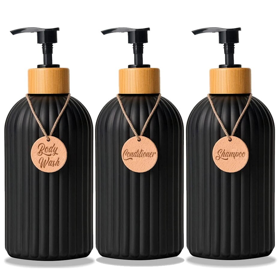 3Pcs Shampoo and Conditioner Bottle Dispenser with Tags Matte Black ...