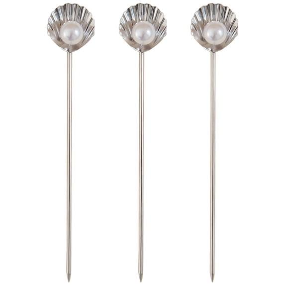 3Pcs Shell Fruit Picks With Small Pearl Silver Cocktail Picks Stainless ...