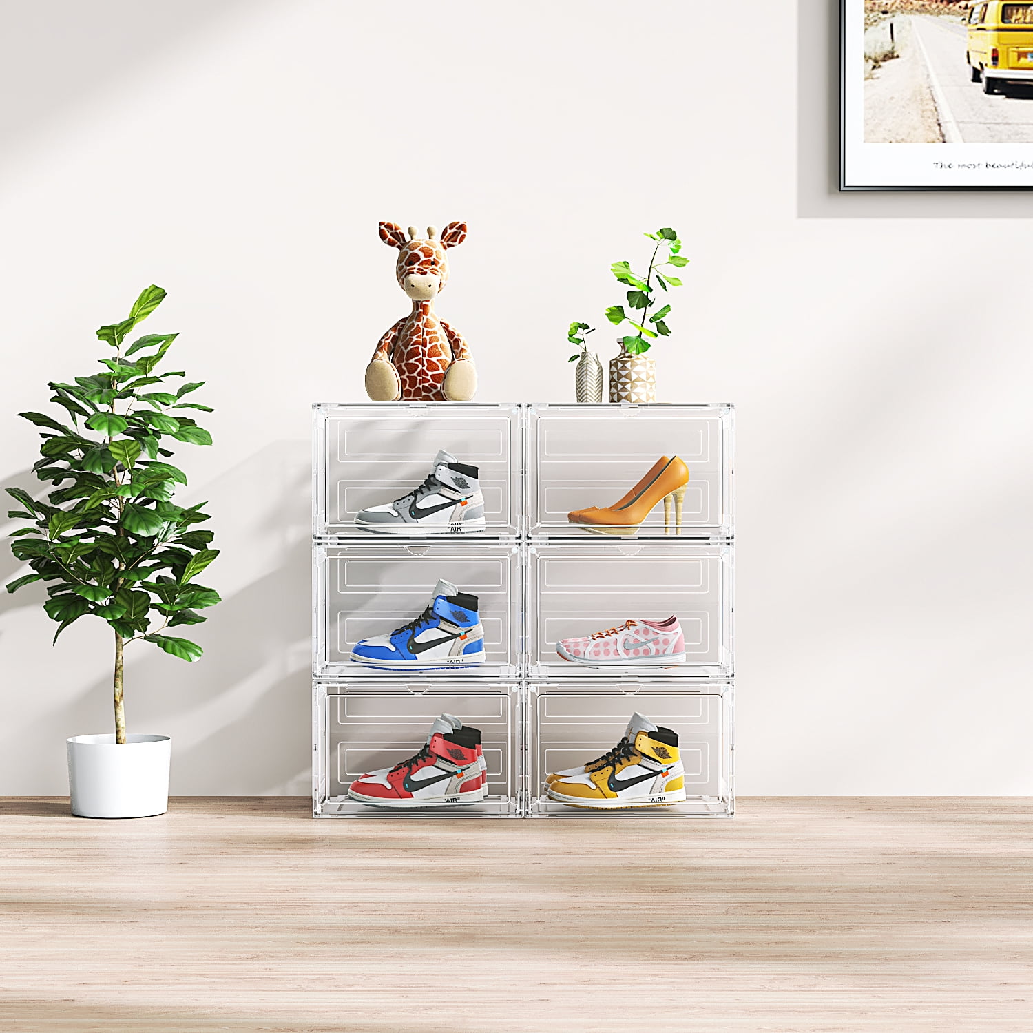 3Pcs Shoe Box Set, Big White Plastic Mesh Modular Design for Home ...