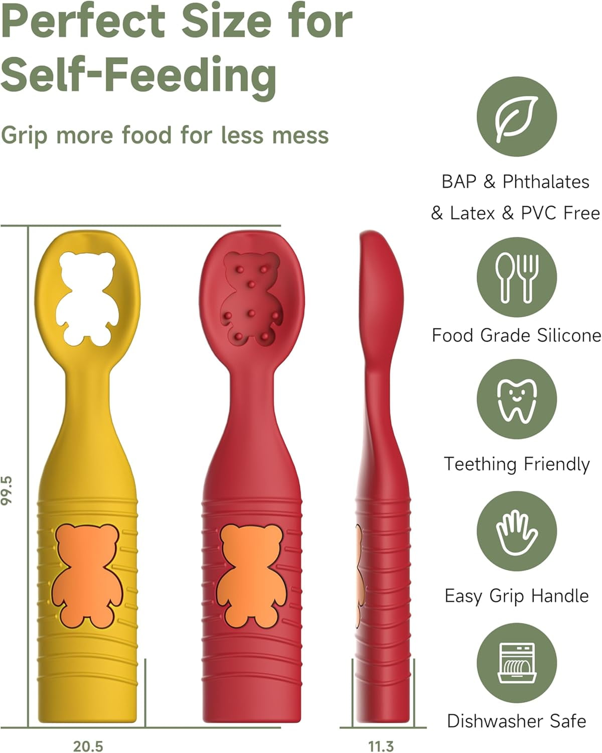 3Pcs Silicone Baby First Feeding Spoons, Pre-Spoon Feeding Utensil for ...