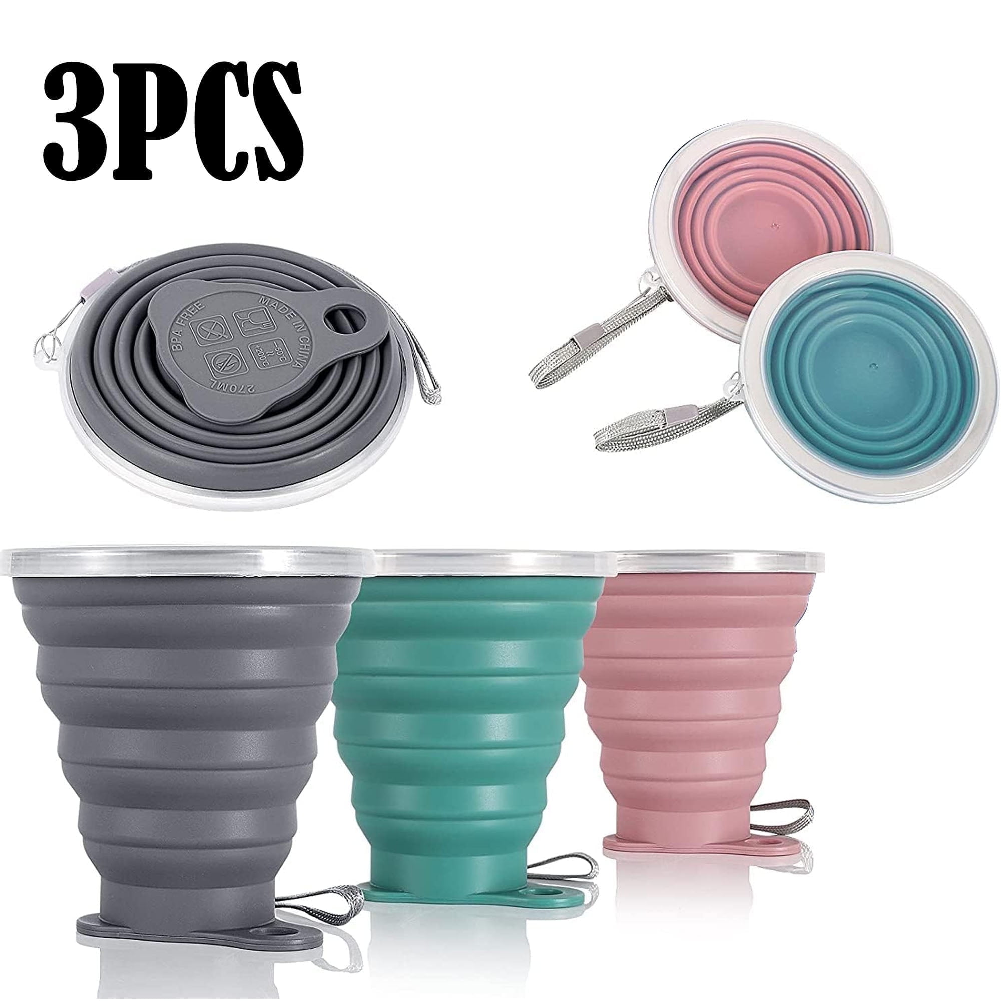 3Pcs Collapsible water bottle,Silicone Collapsible Travel Cup ...
