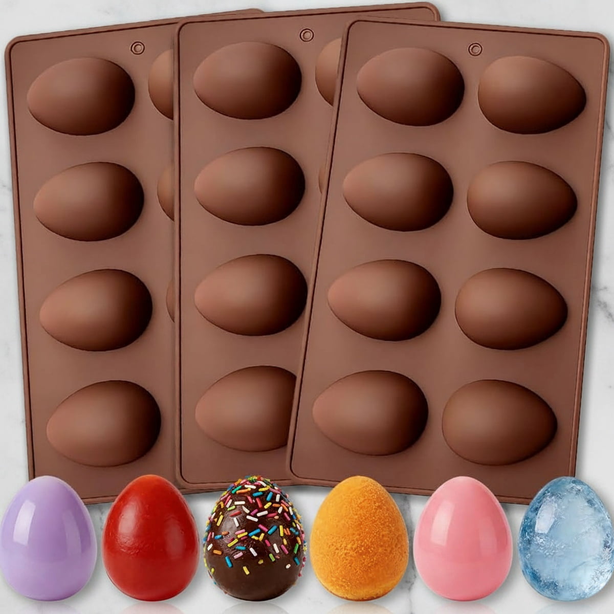 3Pcs Silicone Egg Molds, 8 Cavity Easter Egg Silicone Mold for Cake ...