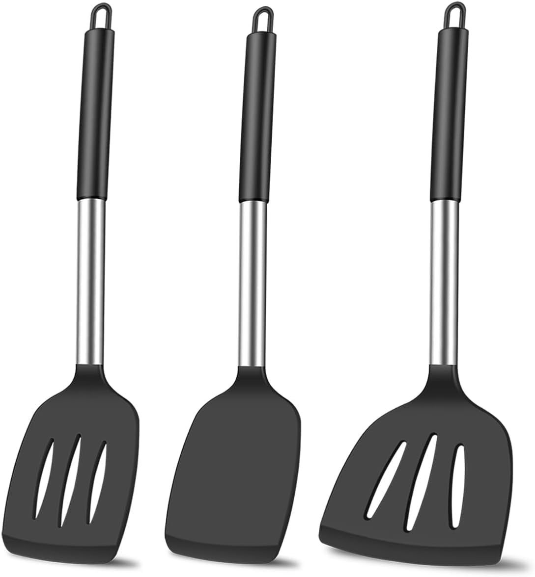 3Pcs Silicone Spatula Set Heat Resistant Spatulas for Nonstick Cookware ...