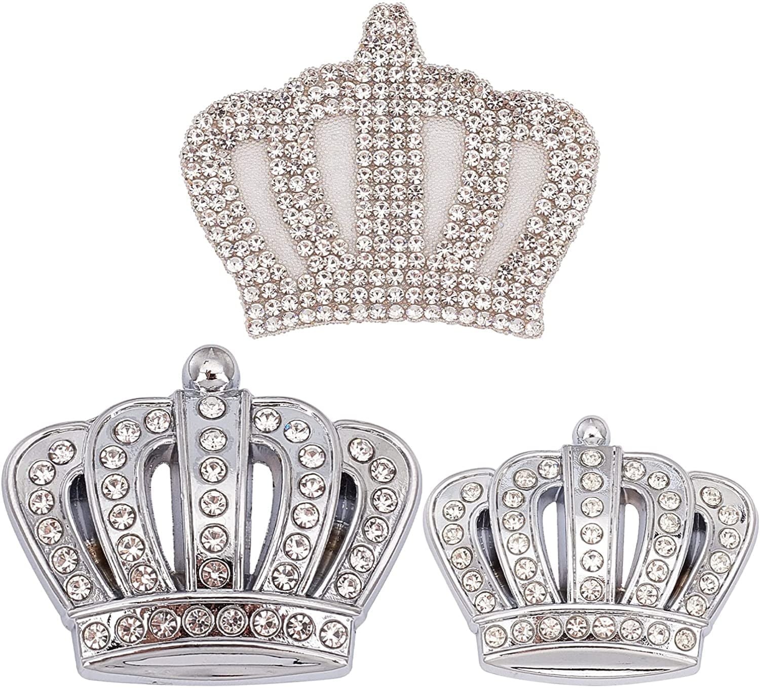 3Pcs Silver Rhinestone Princess Crown Car Stickers 3 Styles 3D Crown ...