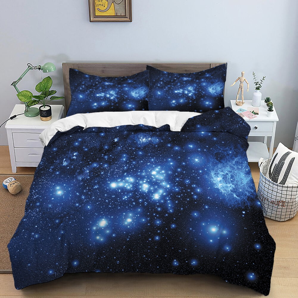 3Pcs Sky Starry Duvet Cover Purple Blue Galaxy Bedding Set Outer Space ...