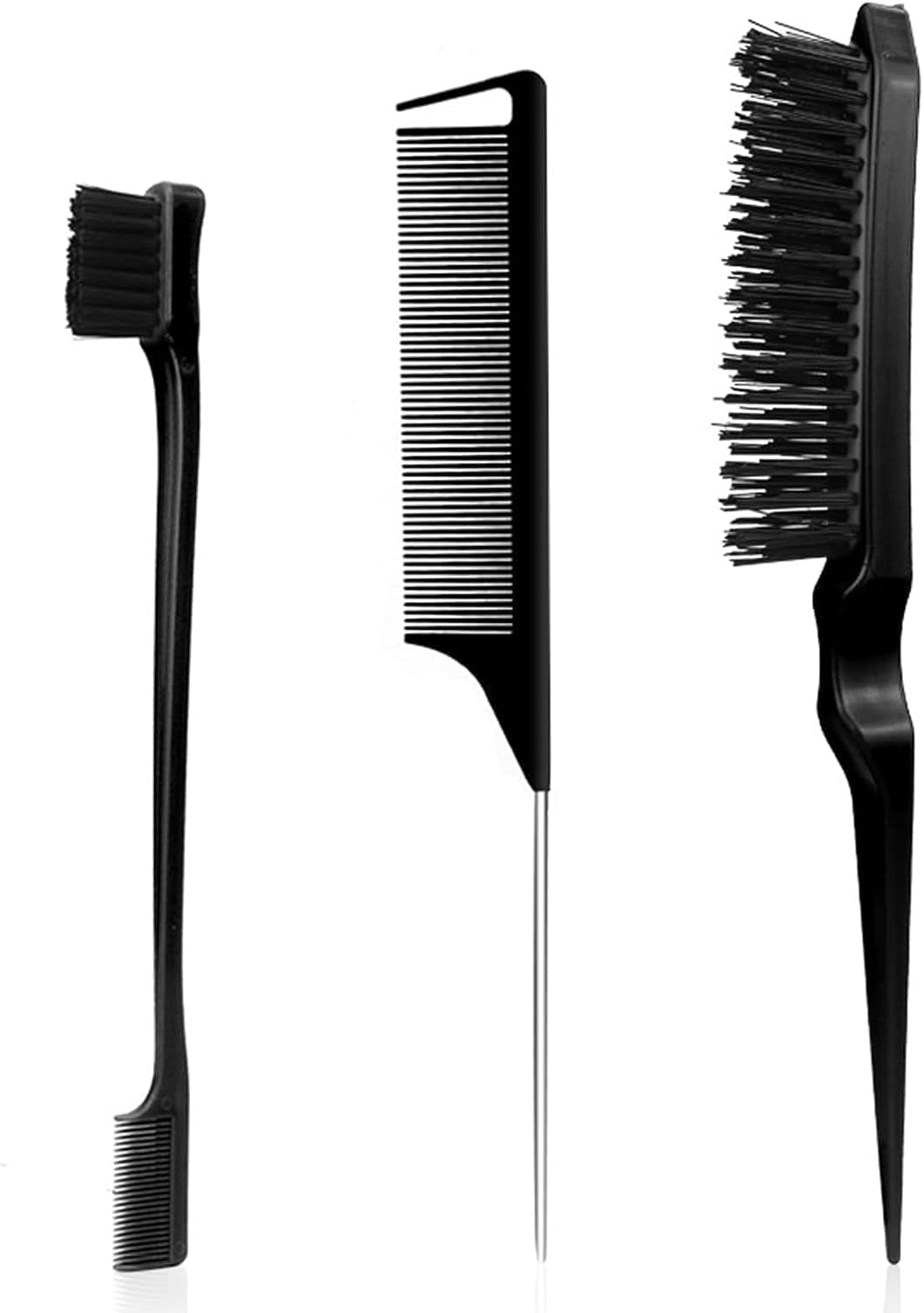3Pcs Slick Back Hair Brush Set, Teasing Brush Plastic Sturdy Rat Tail ...
