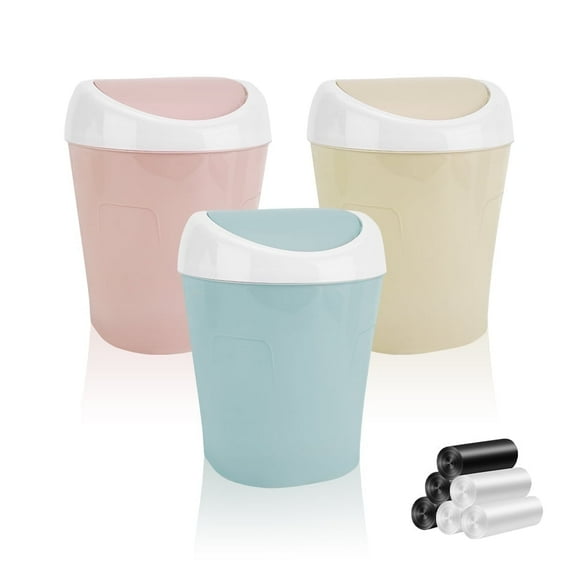 Household Desktop Trash Can with Lid | Mini Desk Garbage Bin for Office ...