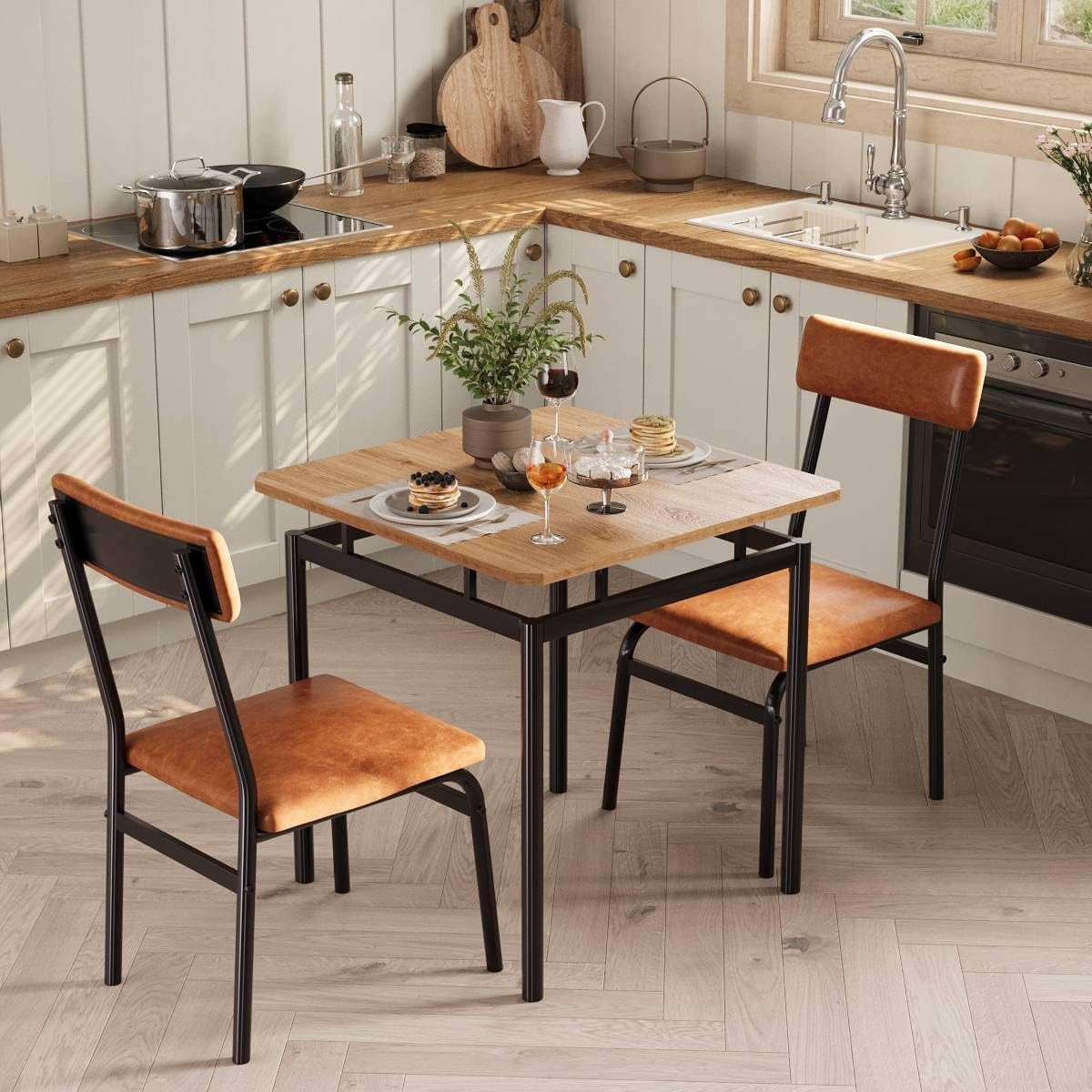 3Pcs Small Kitchen Table Set for 2, Wooden Dining Table Set for 2 ...
