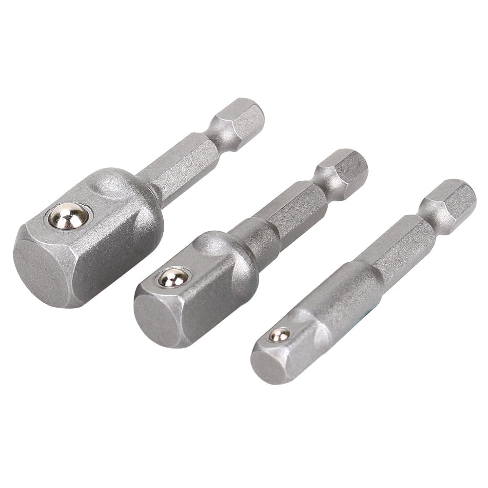 3Pcs Socket Adapter Hex Drive To 1/4" 3/8" 1/2" Hex Shank Drive Power ...
