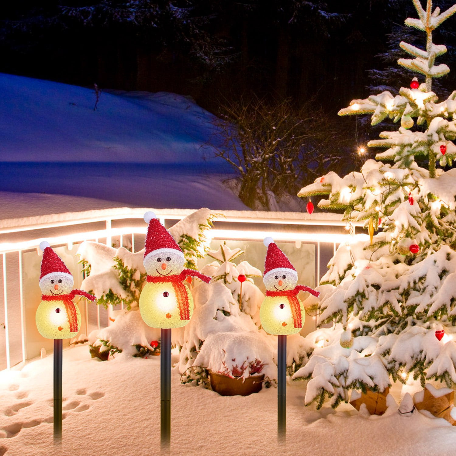 3Pcs Solar Powered LED Snowman Lights TeqHome Snowman Stake Light IP55 ...