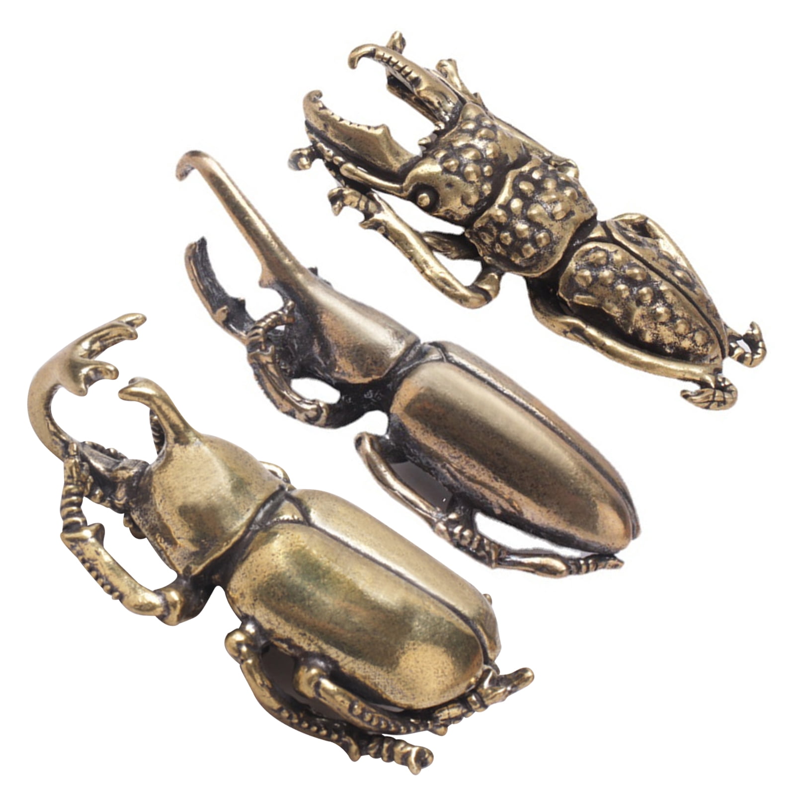 3Pcs Solid Brass Beetle Ornaments Simulation Insects Figurines ...