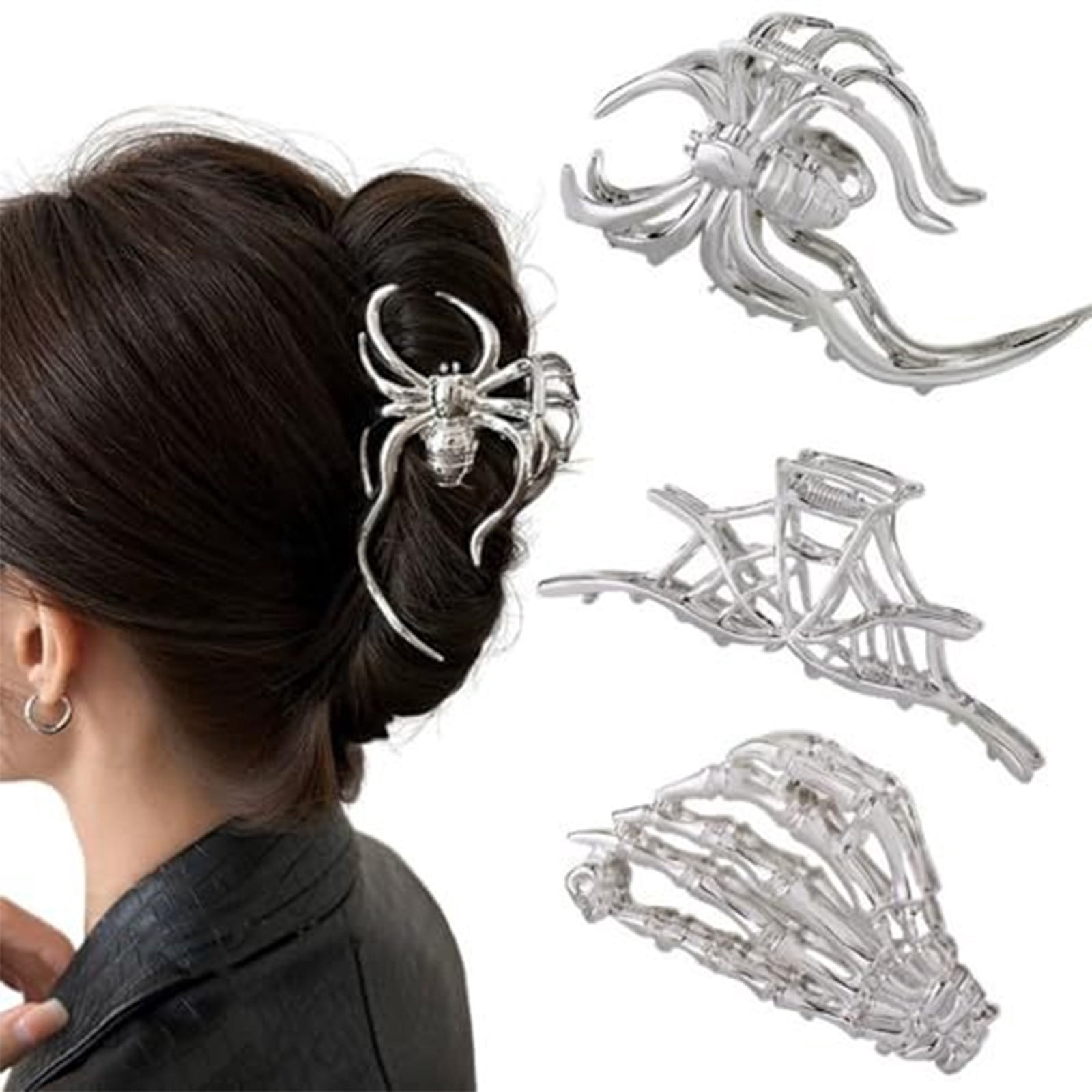 3Pcs Spider Web Skeleton Hand Skull Hair Claw Clips for Women and Girls ...