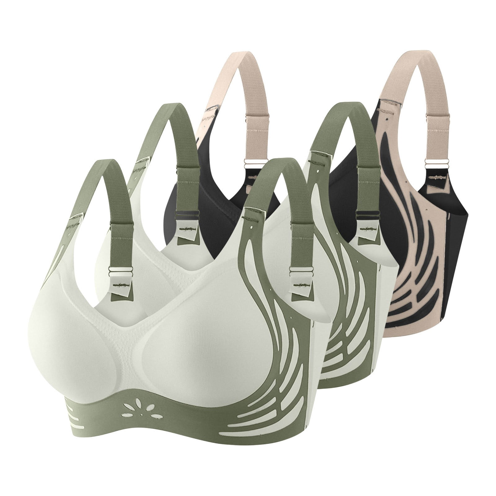 3Pcs Sports Bras For Women Teen Older Women Powerful Push Up Wireless ...