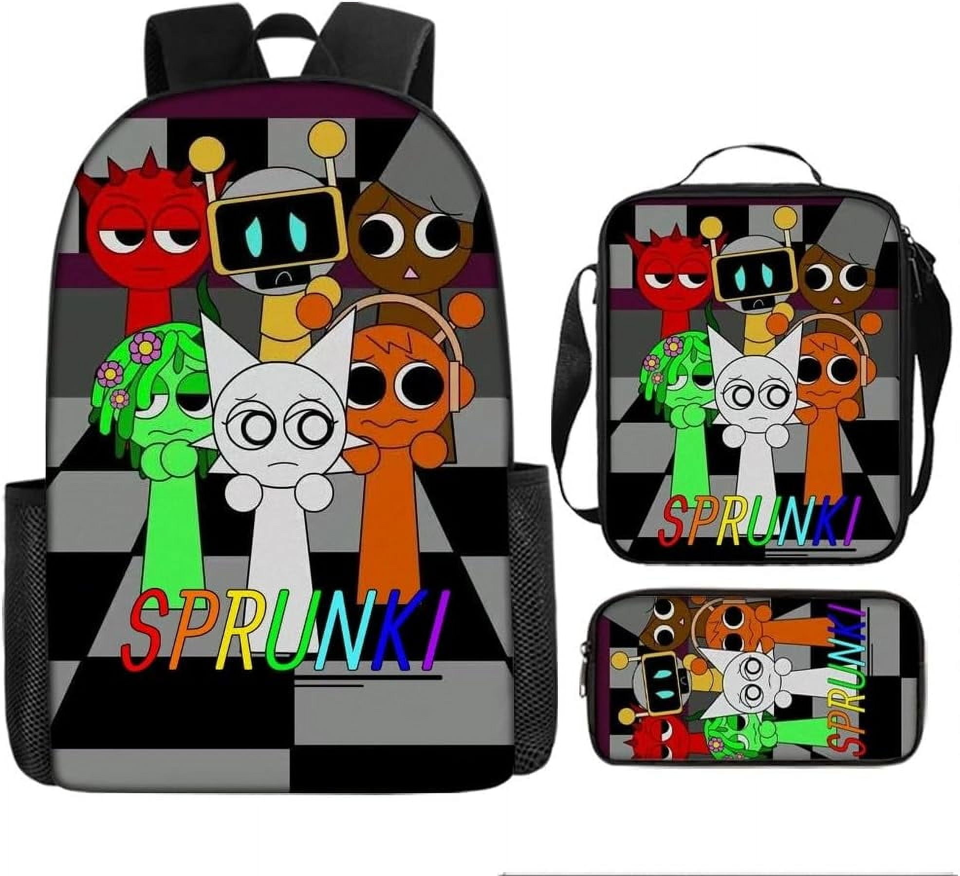 3Pcs Sprunki Backpack Set 17 Inch Laptop Backpack Travel Daypack with ...