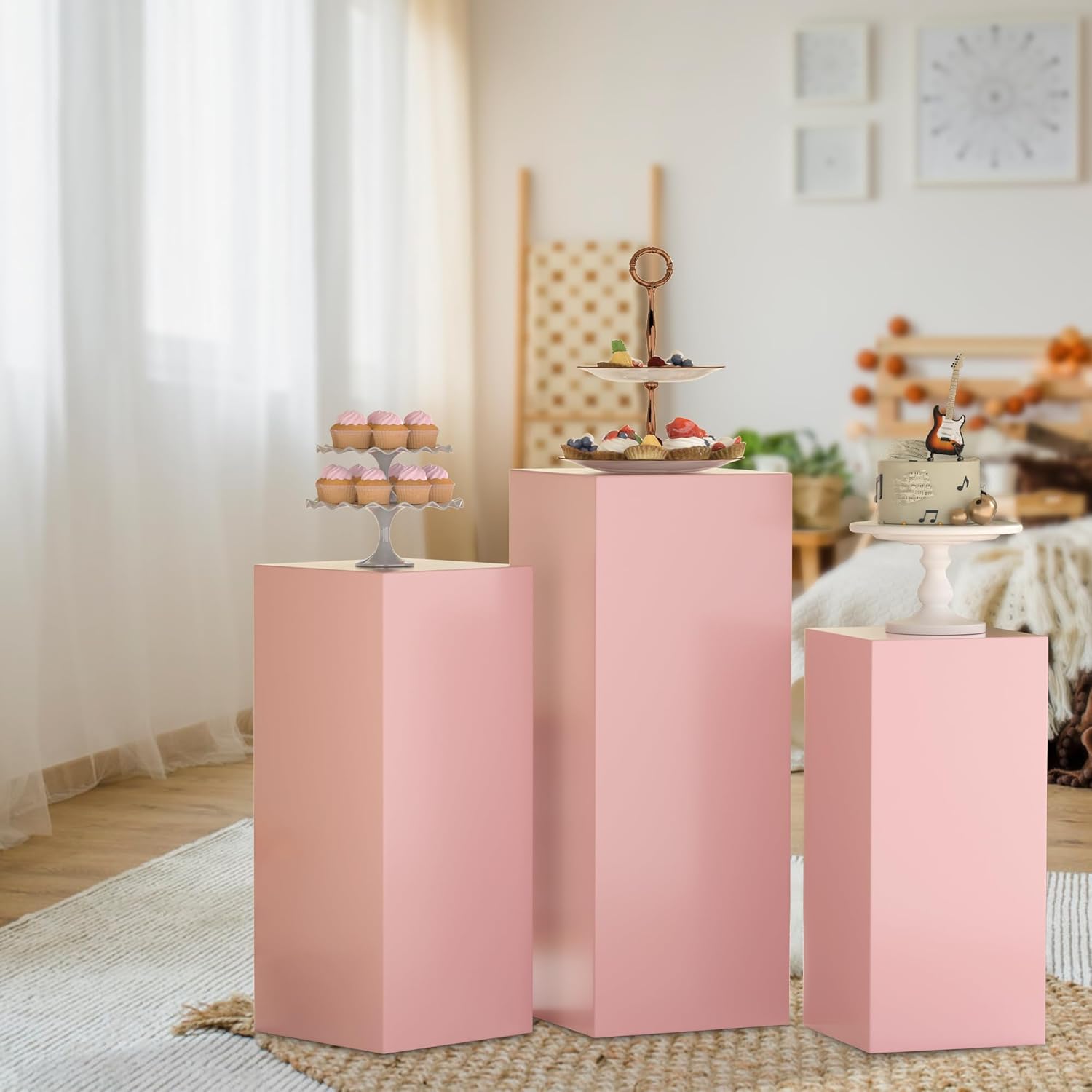 3Pcs Square/Cylinder Pedestal Stands for Party, Metal Display Pedestals ...