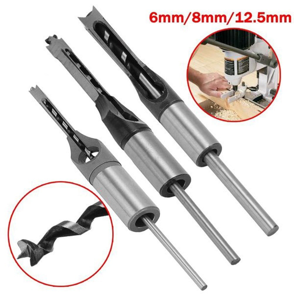 3Pcs Square Hole Auger Drill Bit Set Mortising Woodworking Saw Mortise ...
