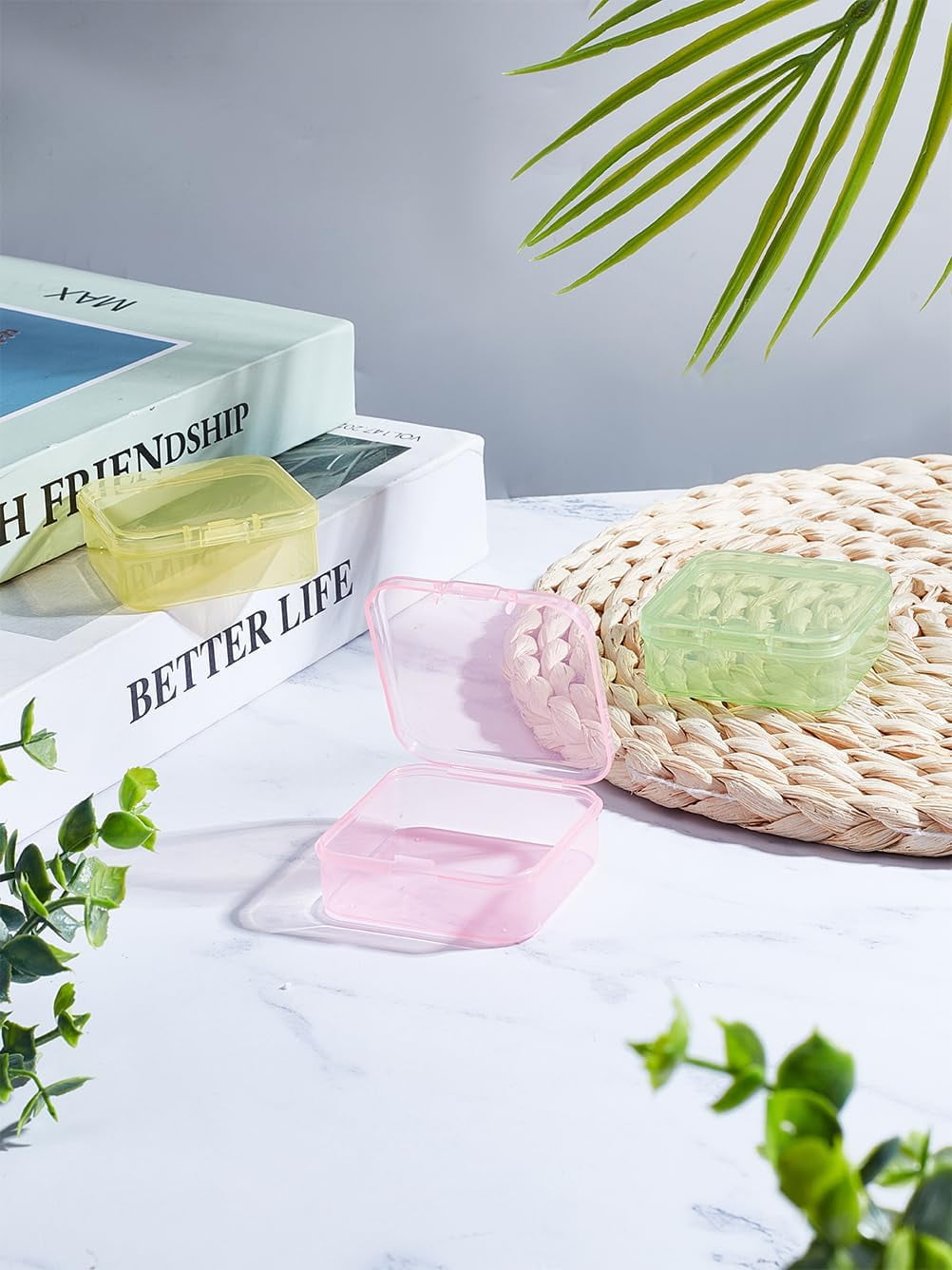 3Pcs Square Plastic Containers Mixed Color Organizer Box Small Craft ...