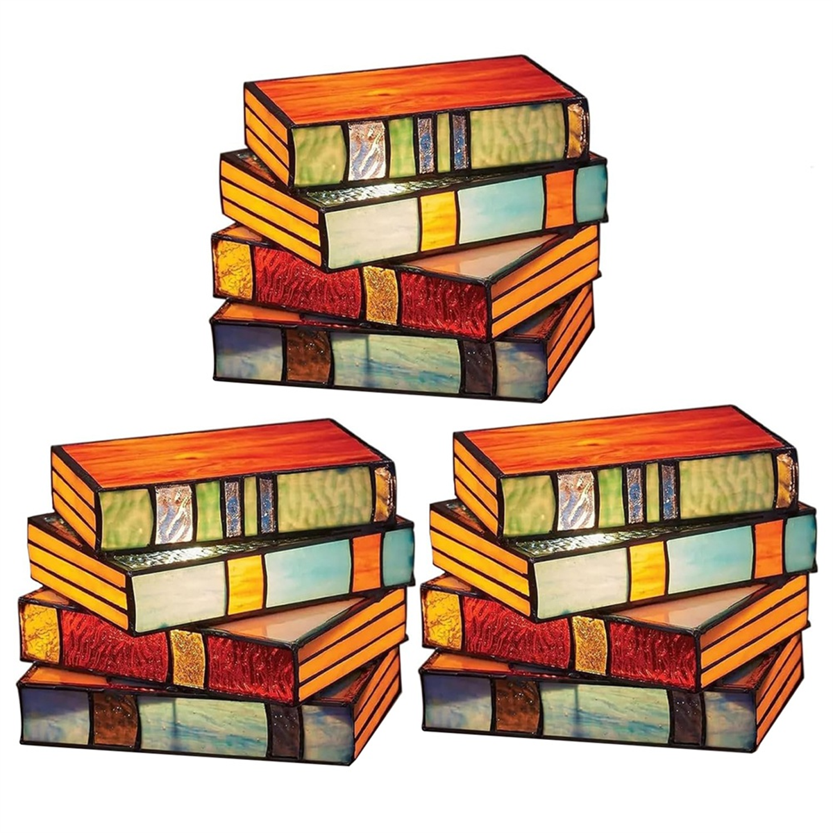 3Pcs Stained Glass Stacked Books Lamp, Stacked Books Glass Lamp ...