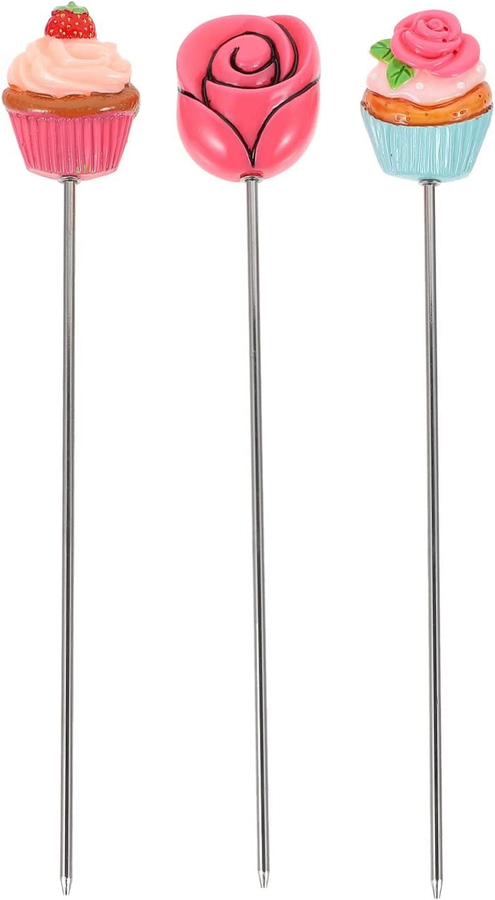3Pcs Stainless Steel Cake Tester Needles Rose Head Reusable Cake Probes ...