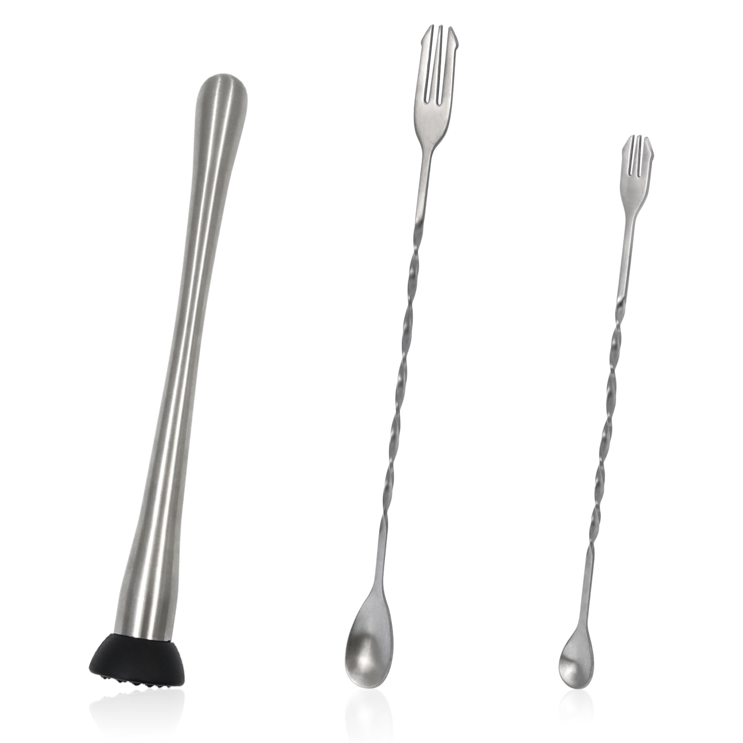 3Pcs Stainless Steel Cocktail Muddler and Mixing Spoon Home Bar Tools ...